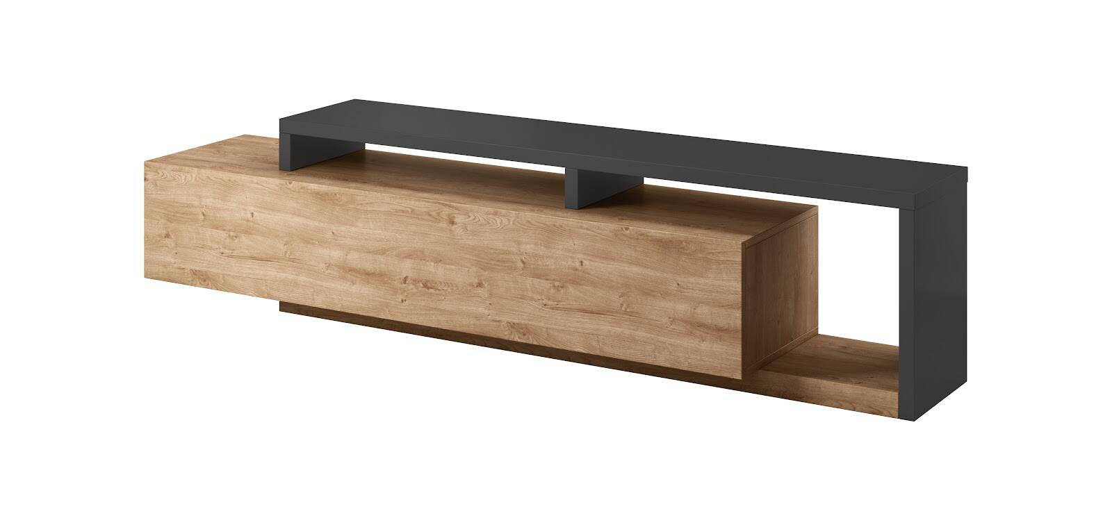 Bota Komoda RTV z Szufladą Antracyt / Dąb Ribbec Helvetia - Meblecom.pl