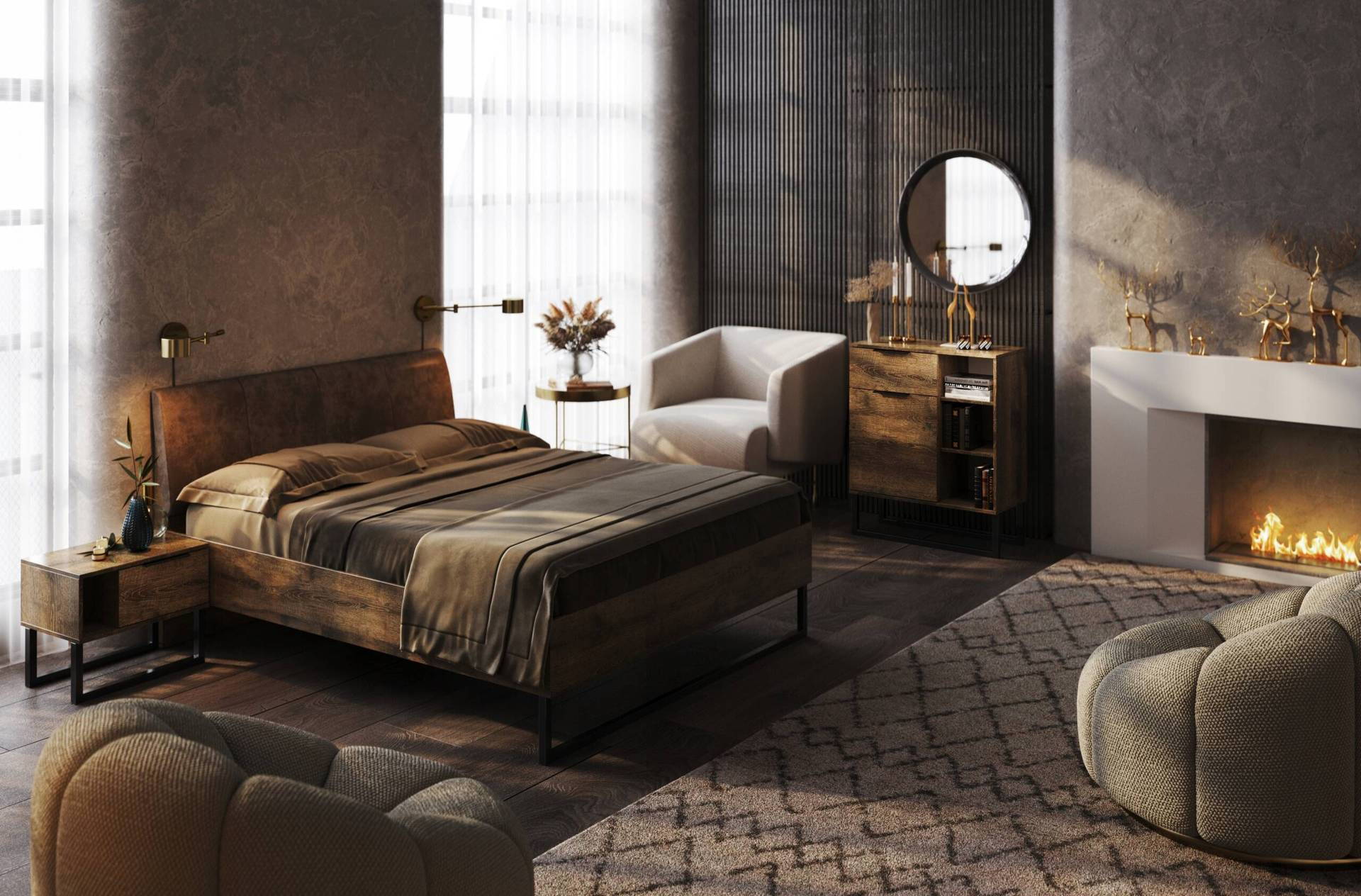 Quadro KV-38-OF - Łóżko Metalowe Loft Miękki Zagłówek Dąb Frigate ...