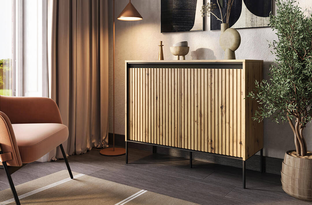 TREND TR-02 - Komoda 2-drzwiowa Z Oświetleniem Czarna Lenart - Meblecom.pl