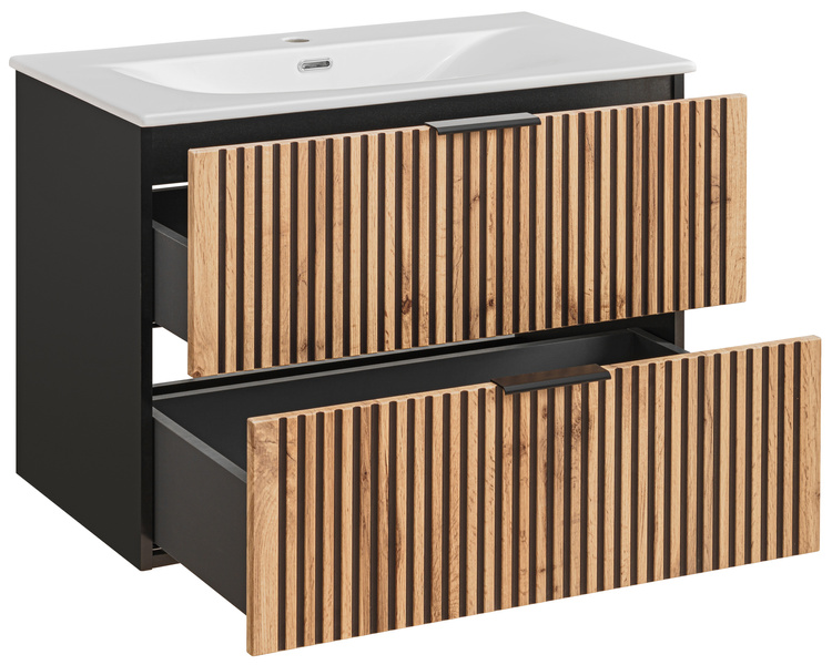 Szafka z umywalką 80 cm Xilo Black Wotan Comad - Meblecom.pl